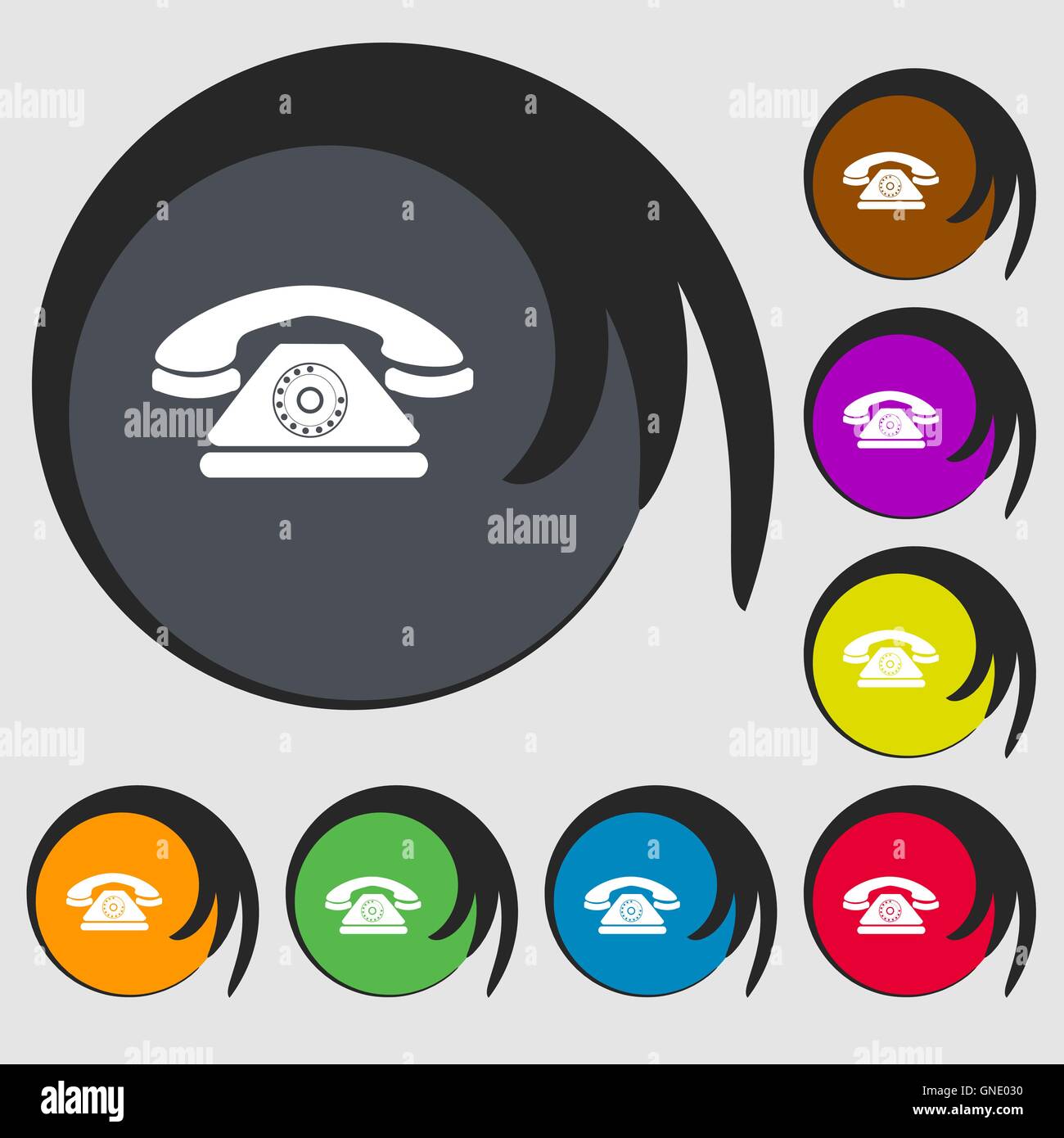 Retro Telefon Zeichen Symbol. Symbole auf acht farbigen Tasten. Vektor ...