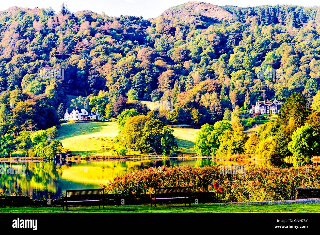 See Grasmere, Lake District, Cumbria, England, UK im Herbst ...
