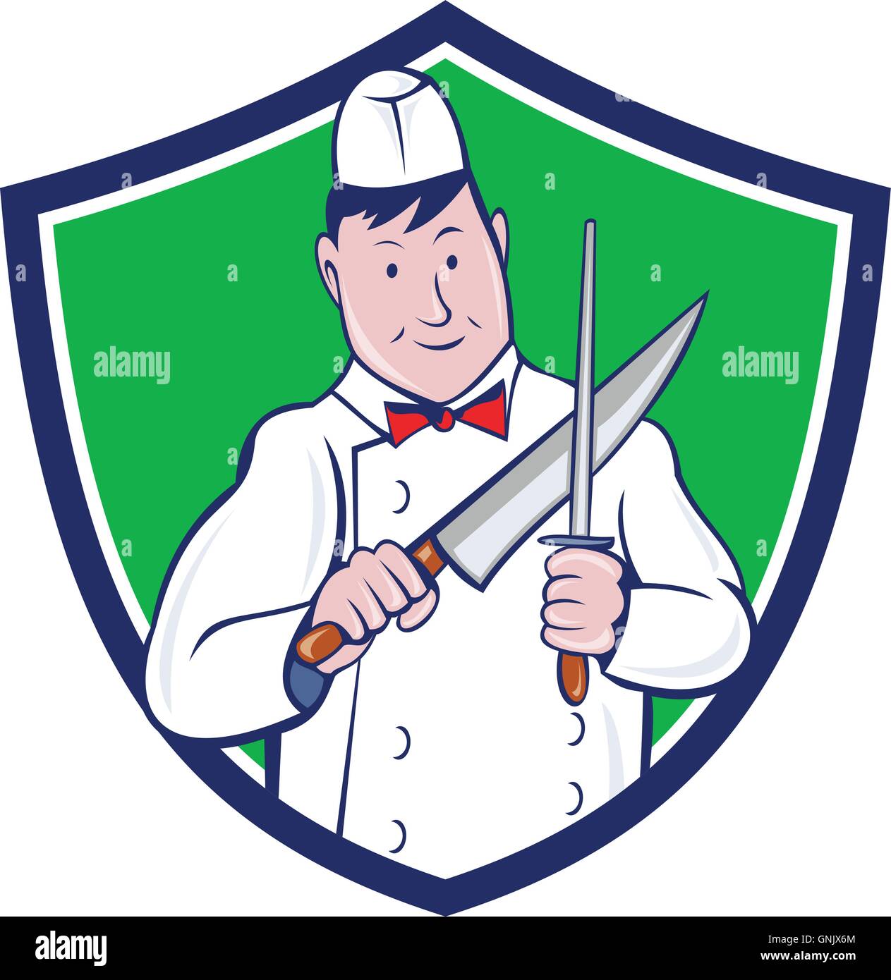 Metzger schärfen Messer Crest Cartoon Stock-Vektorgrafik - Alamy