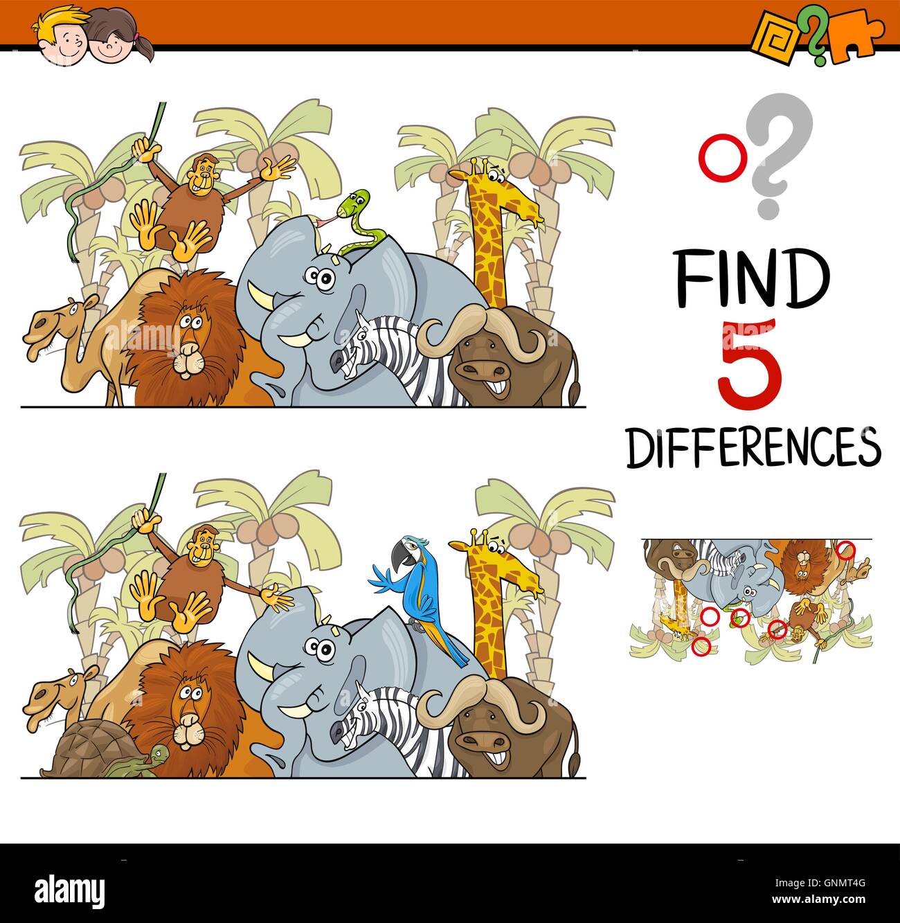 Cartoon-Illustration für Kinder mit Safari Tier Zeichen Unterschiede ...