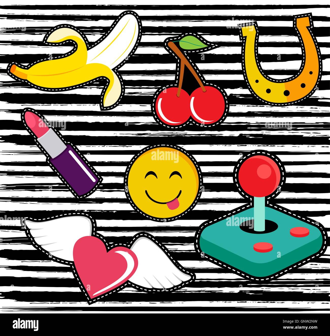 Satz von Spaß Flecken oder Aufkleber Illustrationen mit niedlichen ...