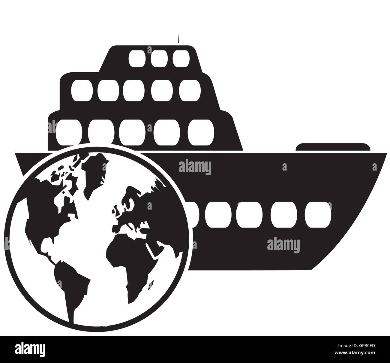 Kreuzfahrt-Schiff und Erde Globus-Symbol Stock-Vektorgrafik - Alamy