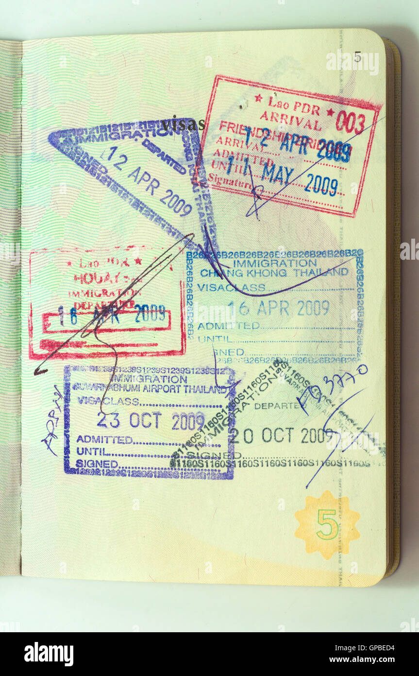 Visa Stempel im Reisepass Stockfotografie - Alamy