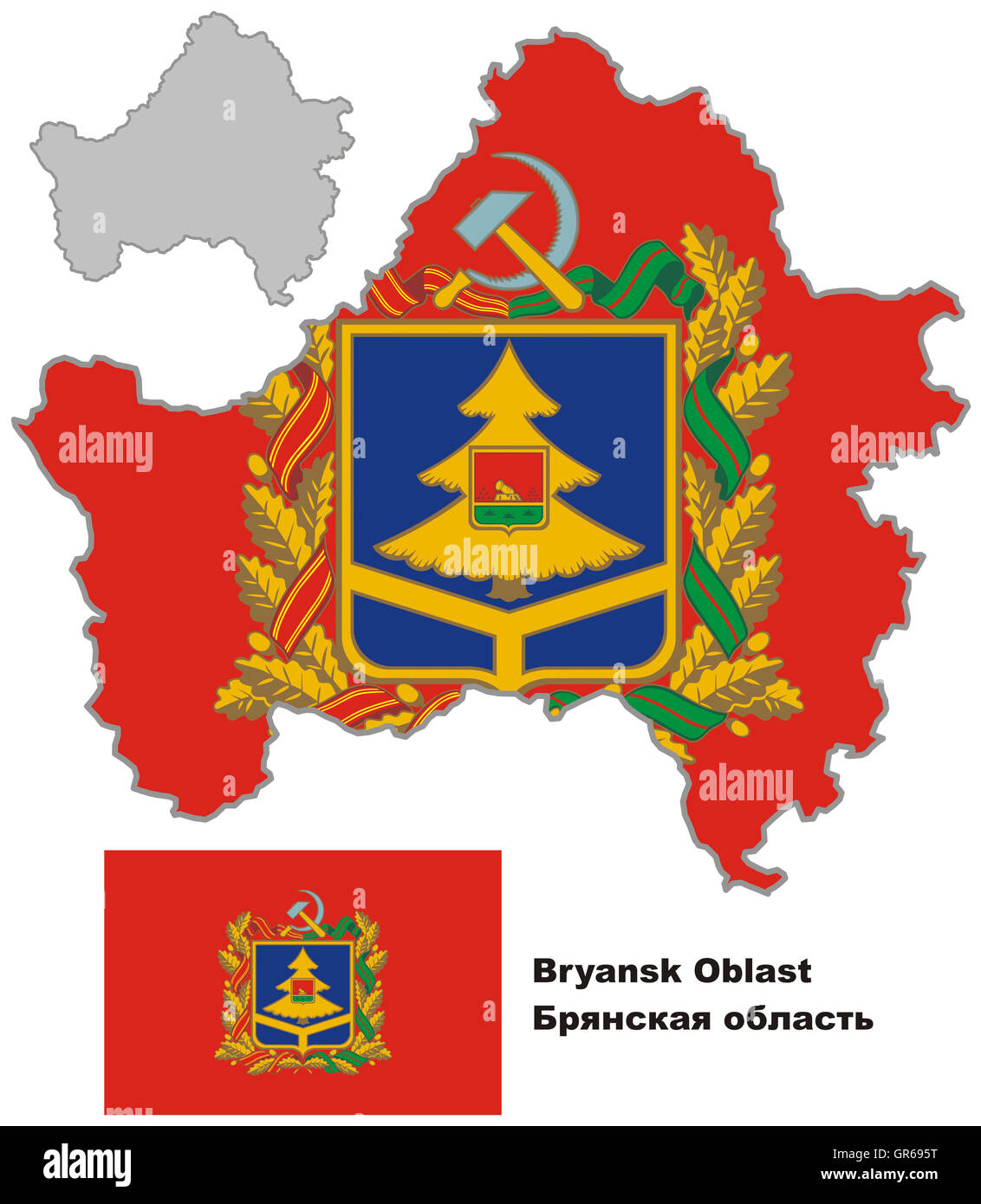 Der Umriß von Brjansk Oblast mit Flagge. Regionen der Russischen ...