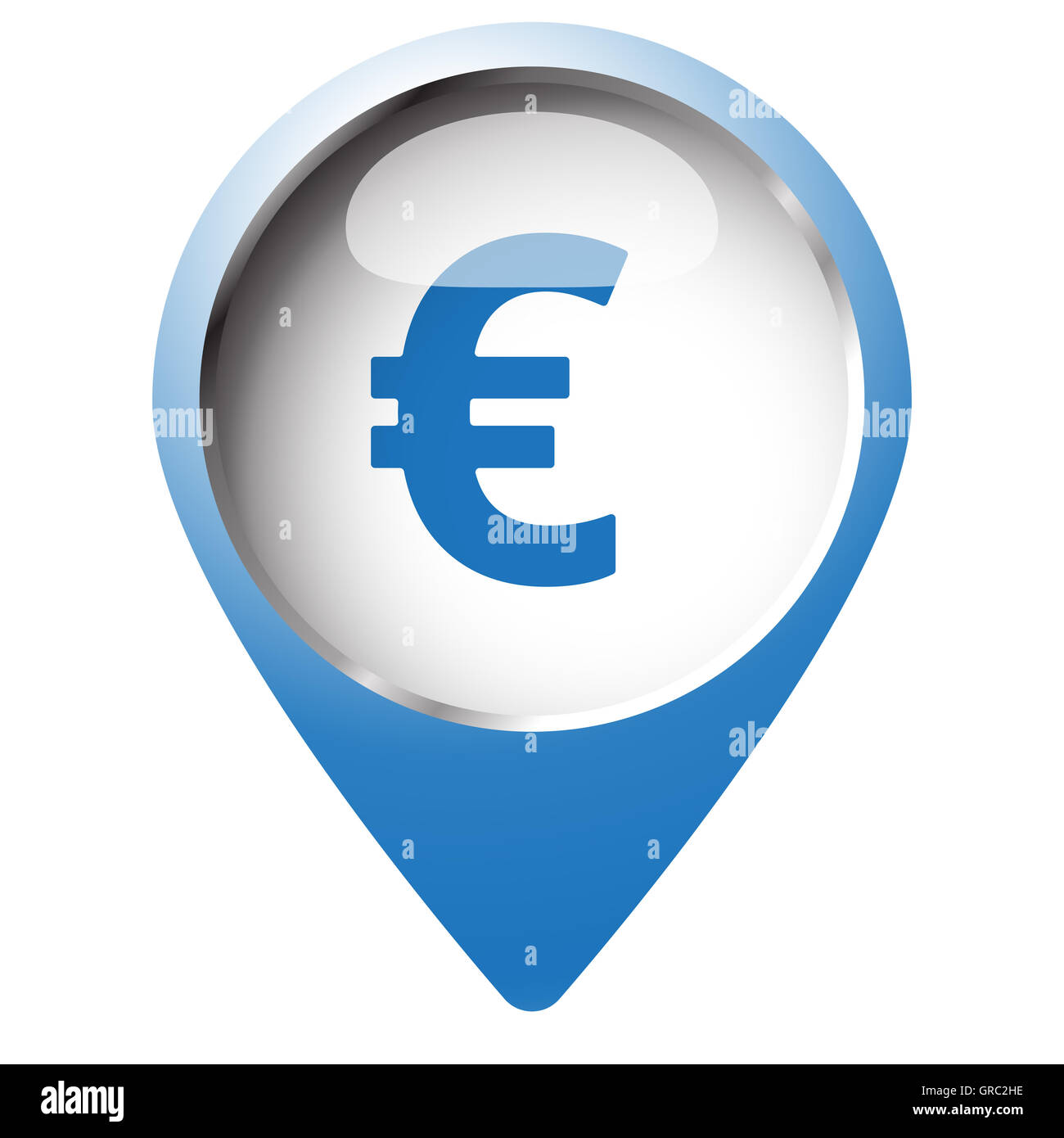 Karte-Pin-Symbol mit Euro-Symbol. Blaue Raute auf weißem Hintergrund ...
