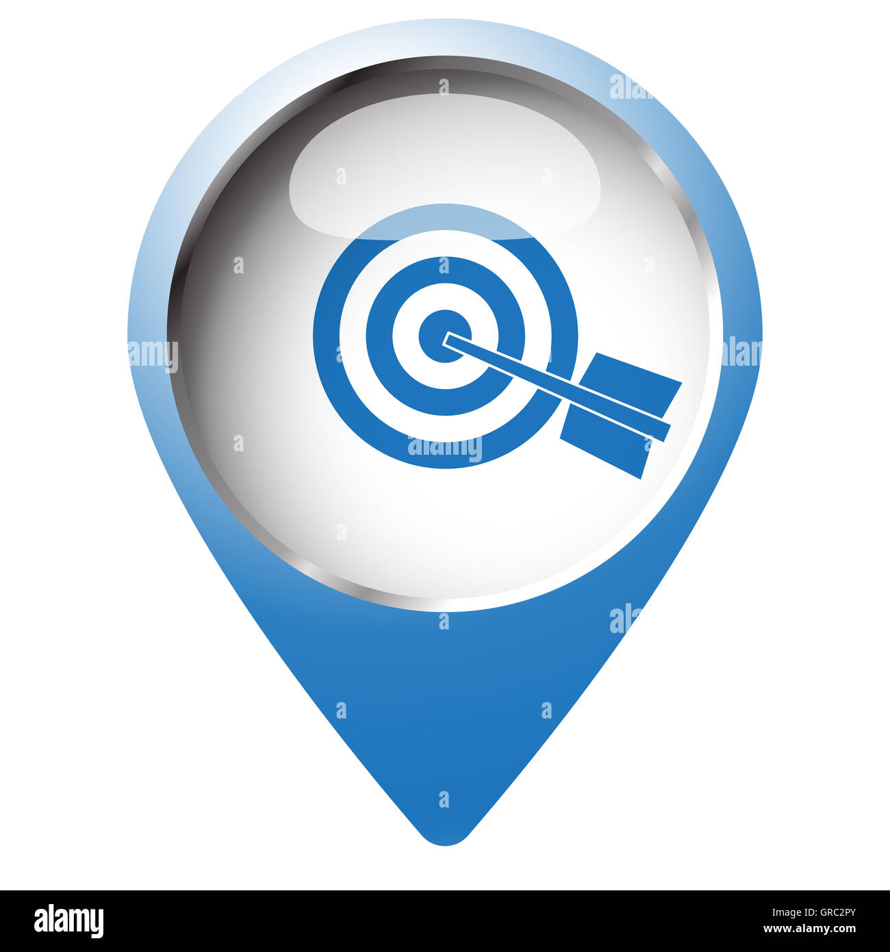 Karte-Pin-Symbol mit Ziel-Symbol. Blaue Raute auf weißem Hintergrund ...