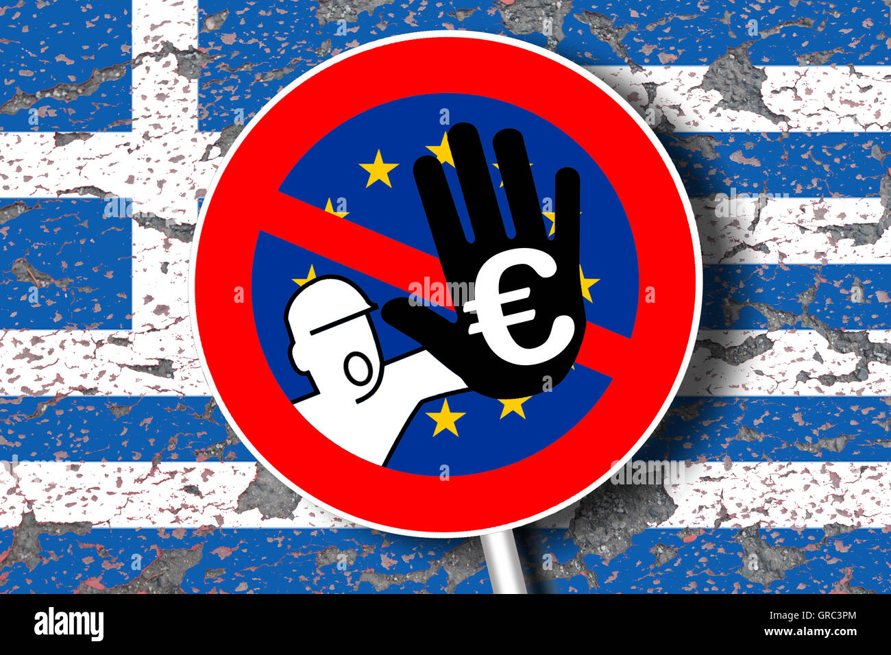 Erodieren griechische Flagge mit Verkehrszeichen kein Hausfriedensbruch ...