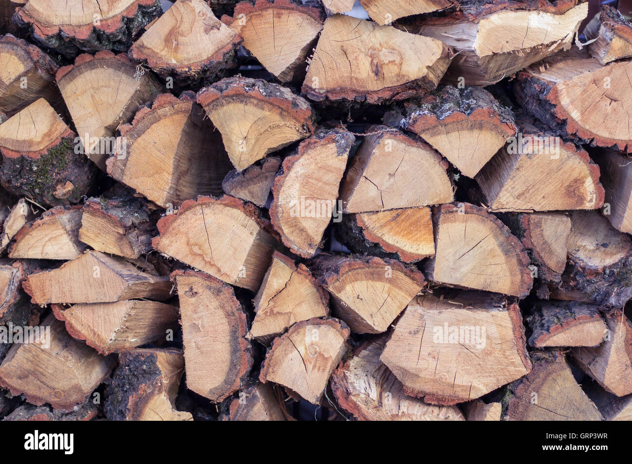 Trockene Holzscheite in natürlichen Hintergrund Schnur gelegt ...