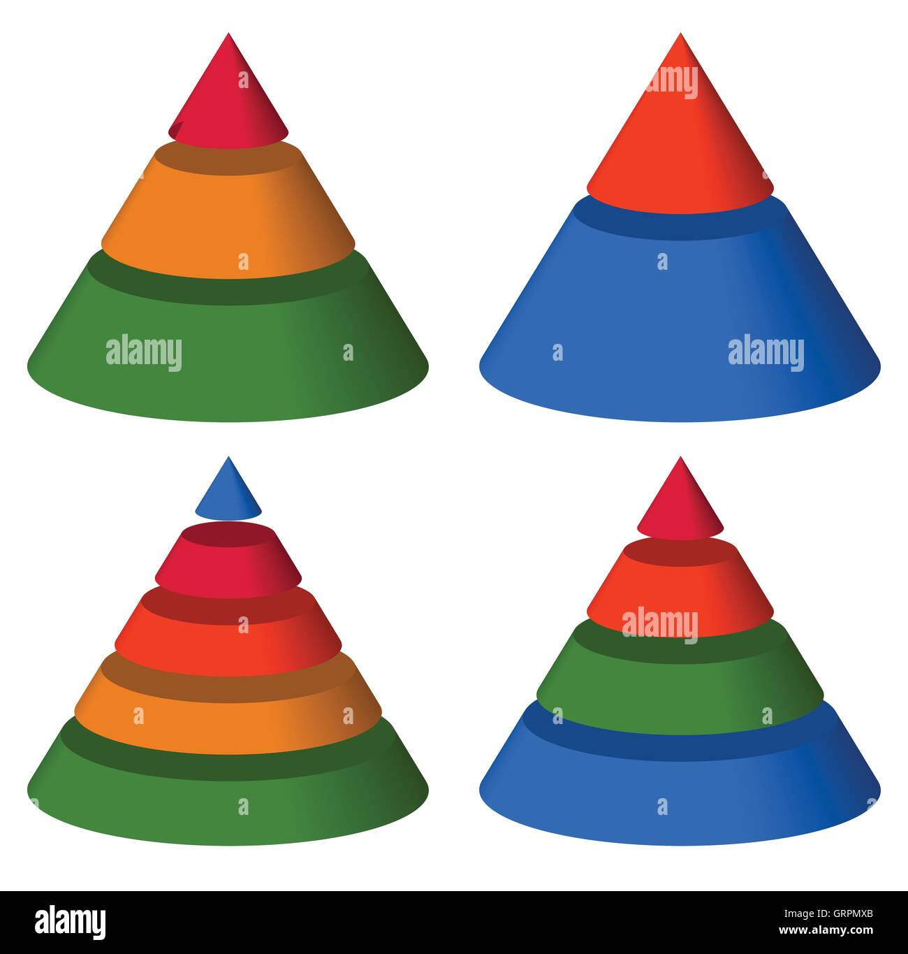 Pyramide, Kegel-Charts. 3-2-5-4 Ebenen. Mehreren Ebenen Dreieck 3d ...