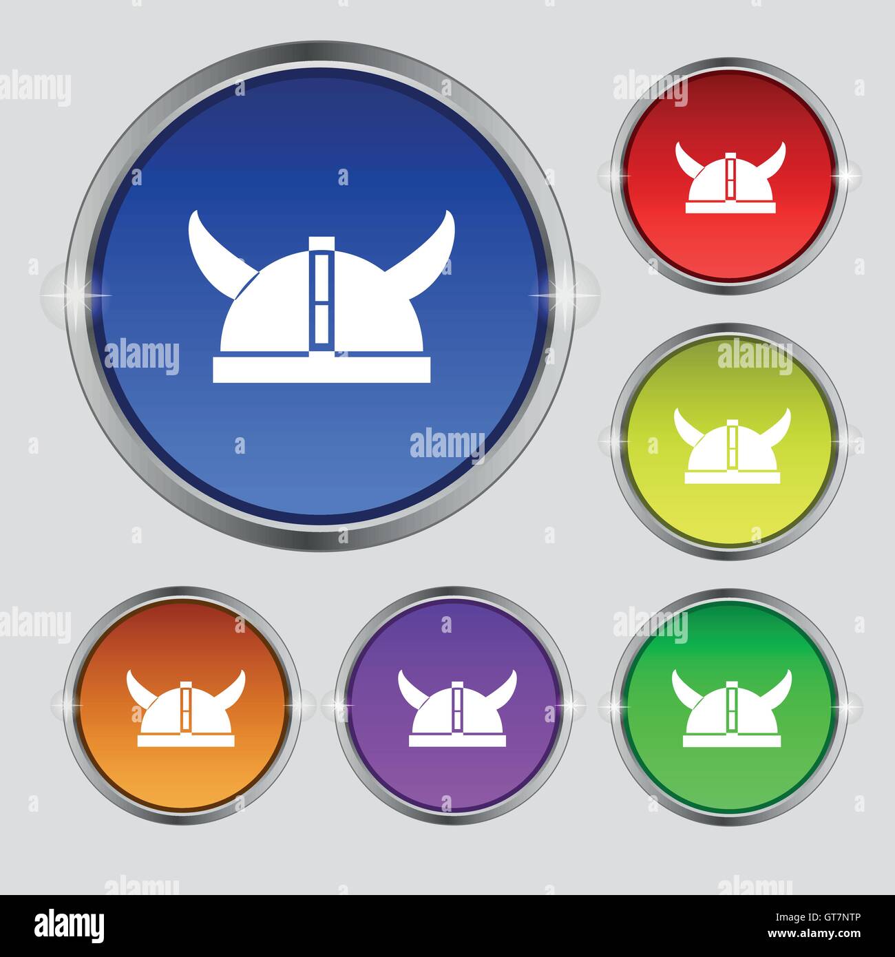 Wikinger Helm Symbol Zeichen. Rundes Symbol auf hellen bunten Knöpfen ...