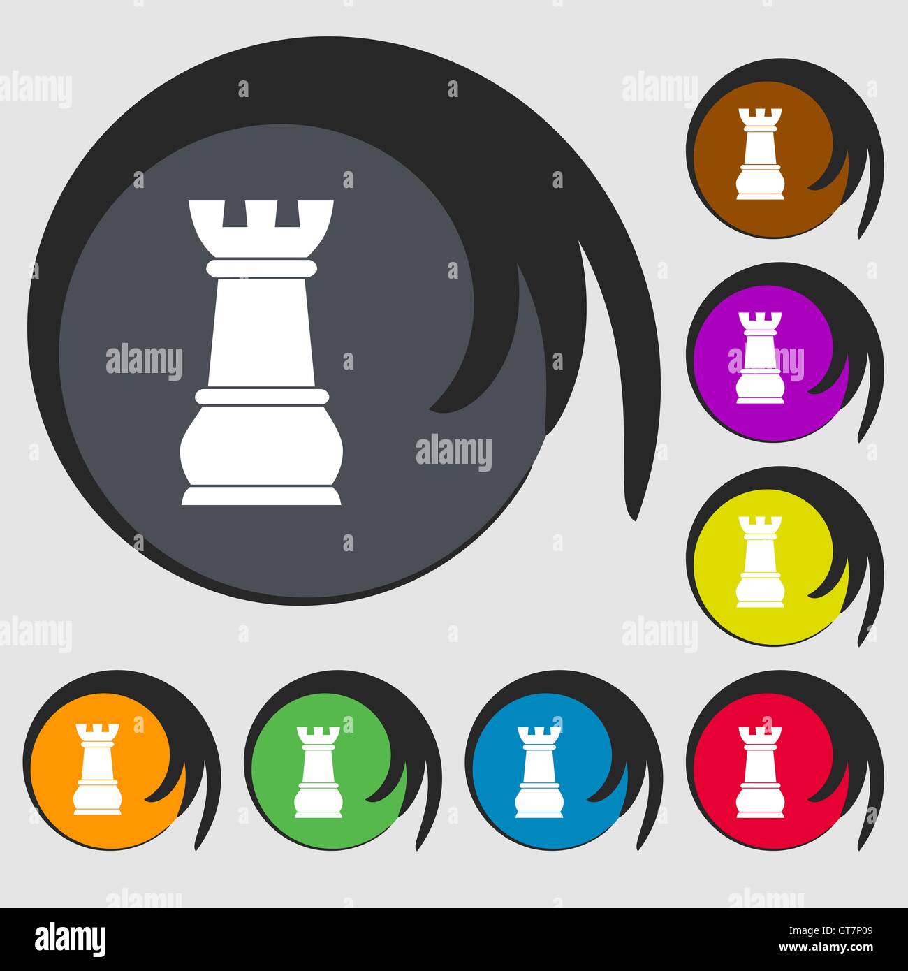 Schach-Turm-Zeichen-Symbol. Symbole auf acht farbigen Tasten. Vektor ...