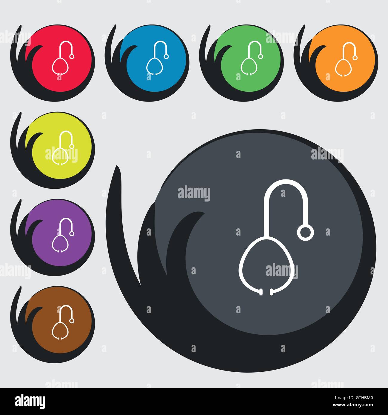 Stethoskop Symbol Zeichen. Symbole auf acht farbigen Tasten. Vektor Stock-Vektorgrafik - Alamy