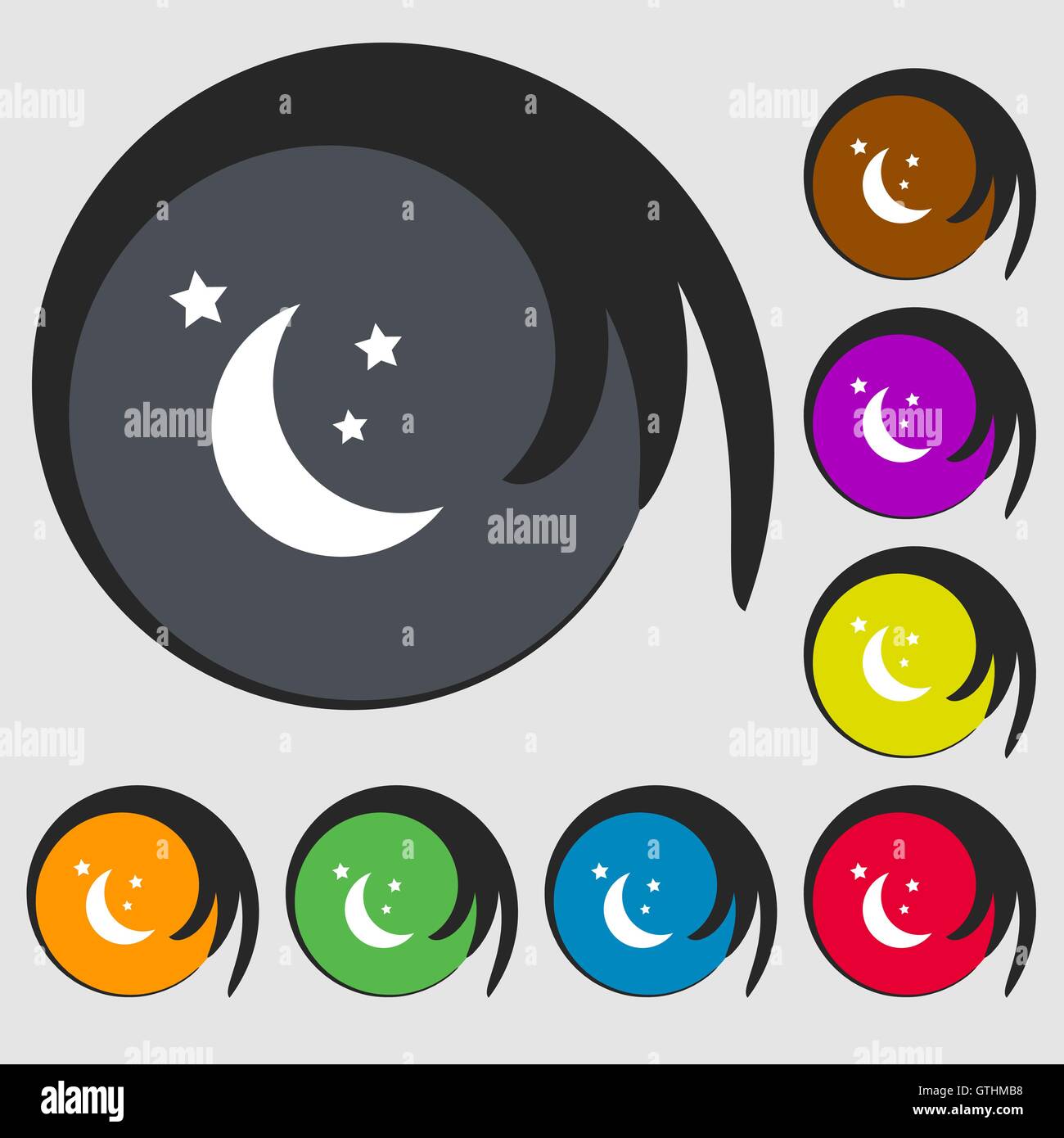Mond Symbol Zeichen. Symbole auf acht farbigen Tasten. Vektor Stock ...