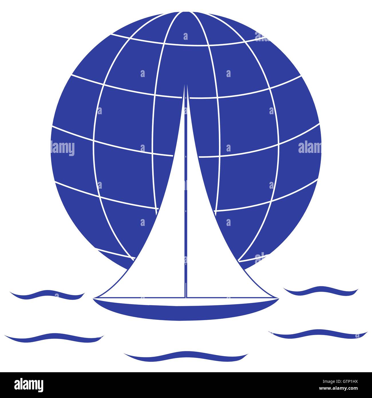 Stilisierte Symbol einer farbigen Yacht Segeln über die Wellen auf ...