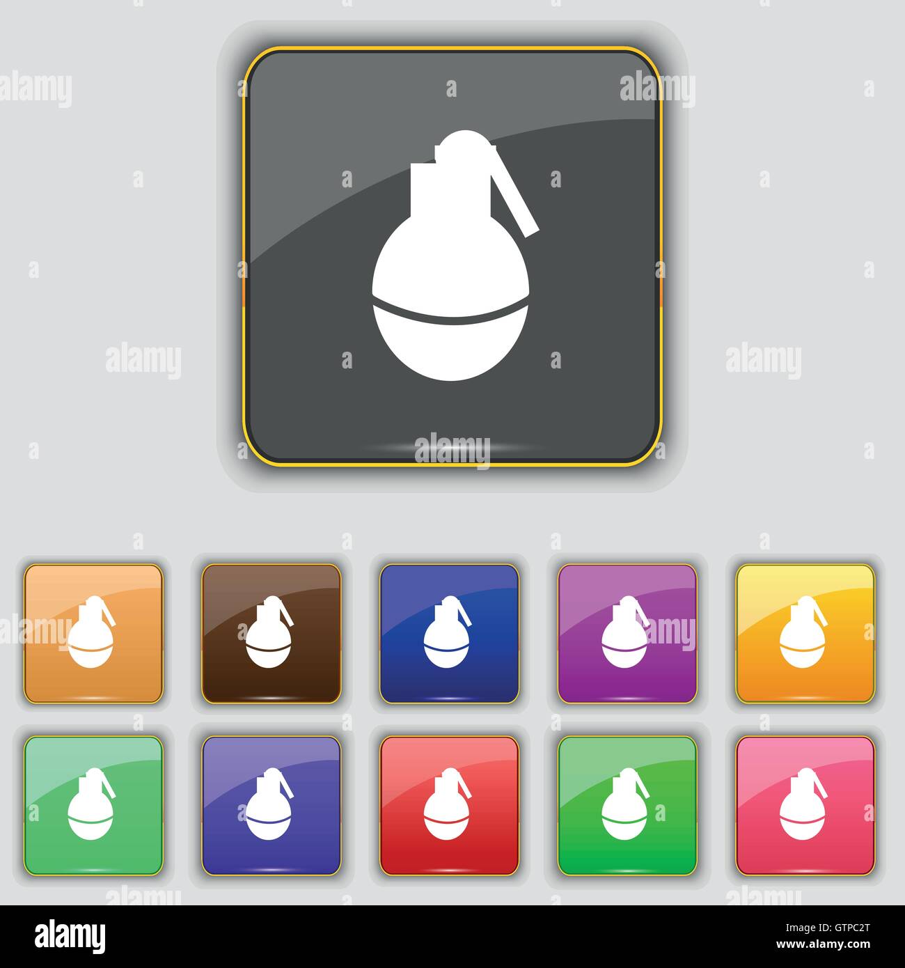 Hand Grenade Symbol Zeichen. Set mit elf farbigen Buttons für Ihre ...