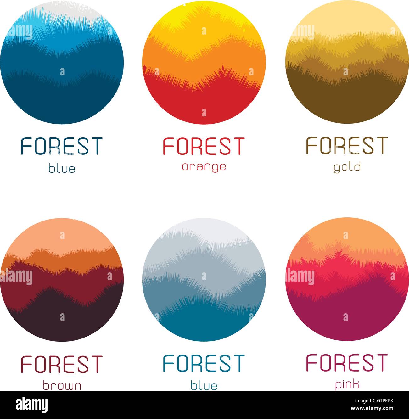 Rund um Wald-Vektor-Logo-Set isoliert. Kollektion Gold Wald Silhouette ...