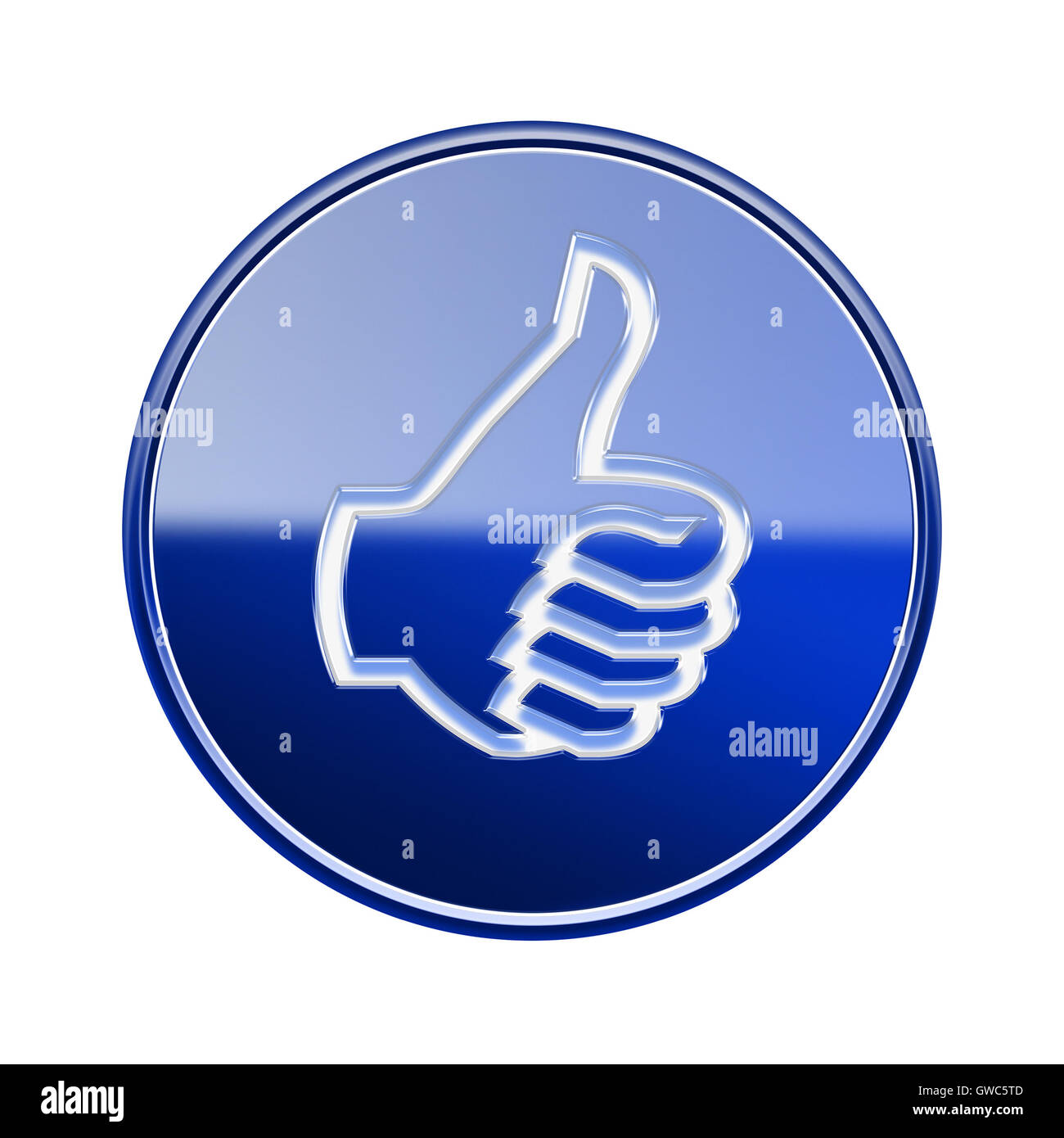 Daumen hoch Symbol glänzend blau, isoliert auf weißem Hintergrund ...