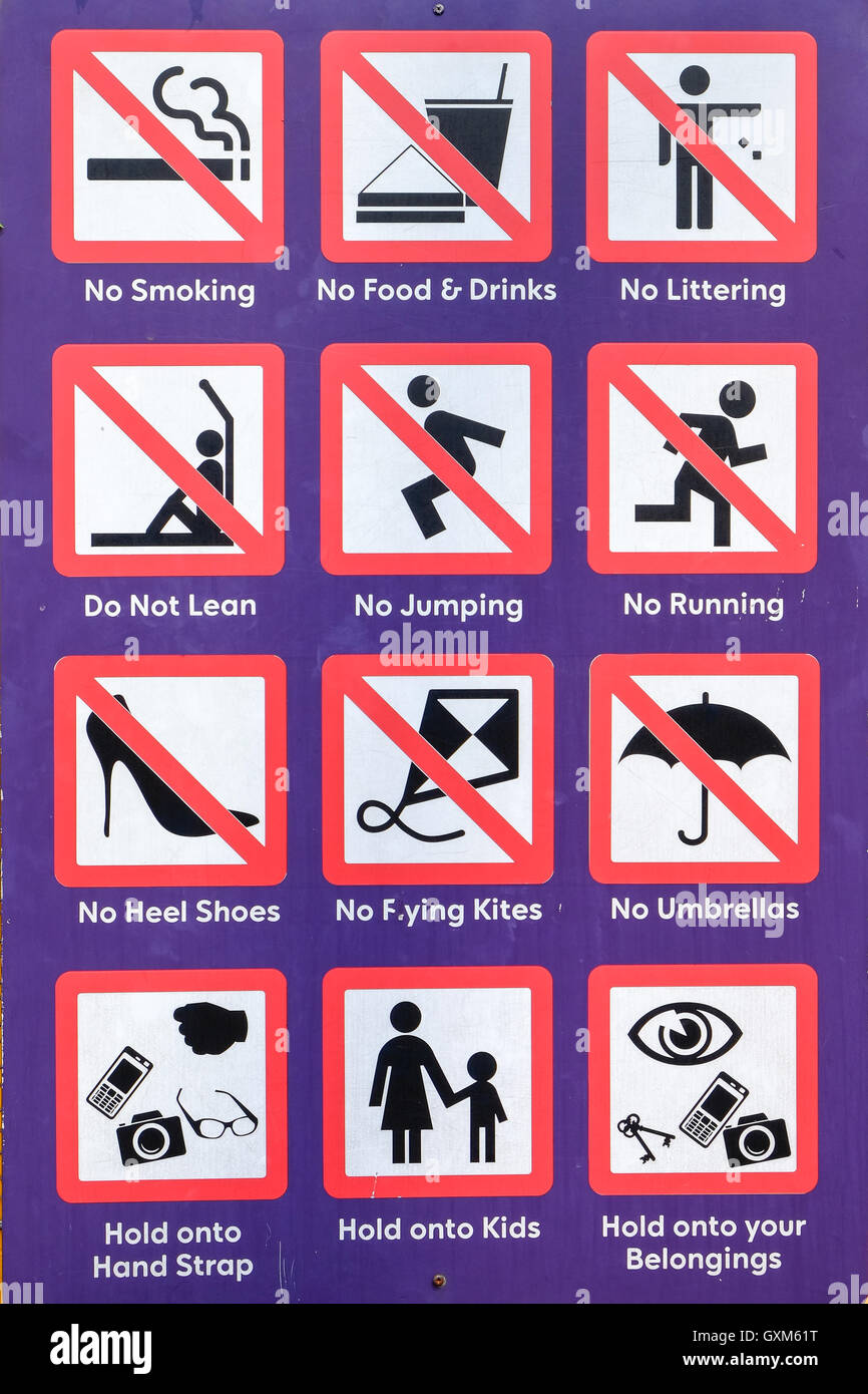 Zeichen der verbotenen Gegenstände und Handlungen in Singapur ...