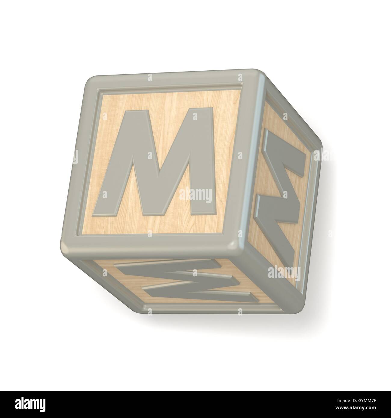 Buchstabe M hölzerne Alphabet Blöcke Schriftart gedreht. 3D-Render ...