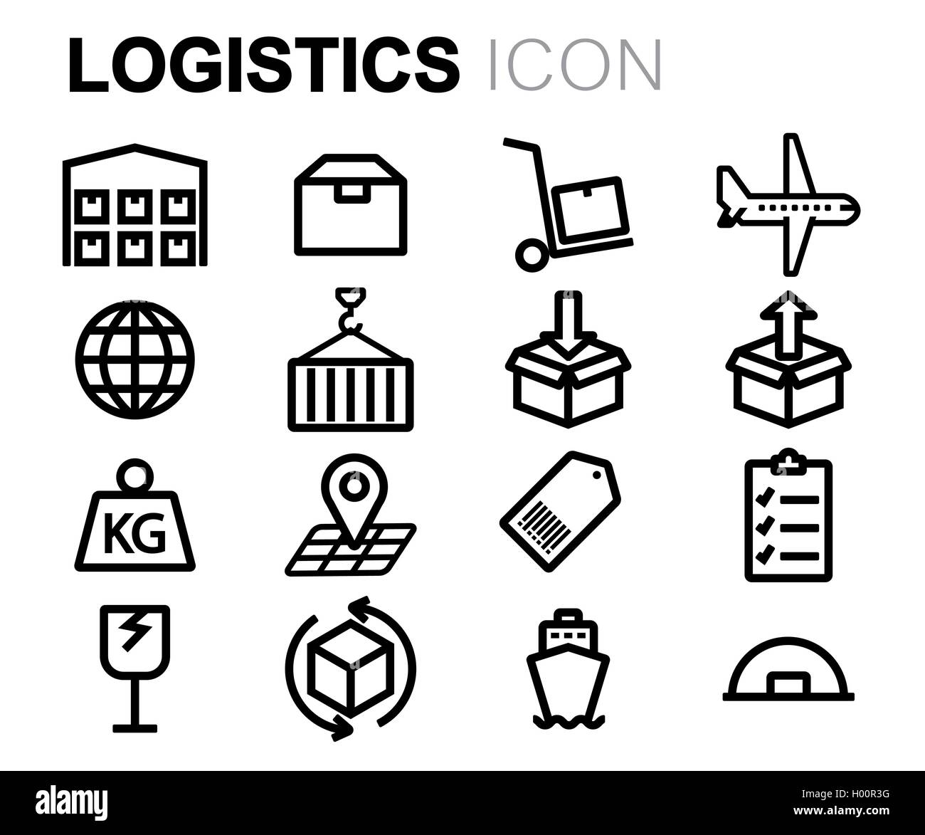 Vektor schwarze Linie-Logistik-Icons set auf weißem Hintergrund Stock ...