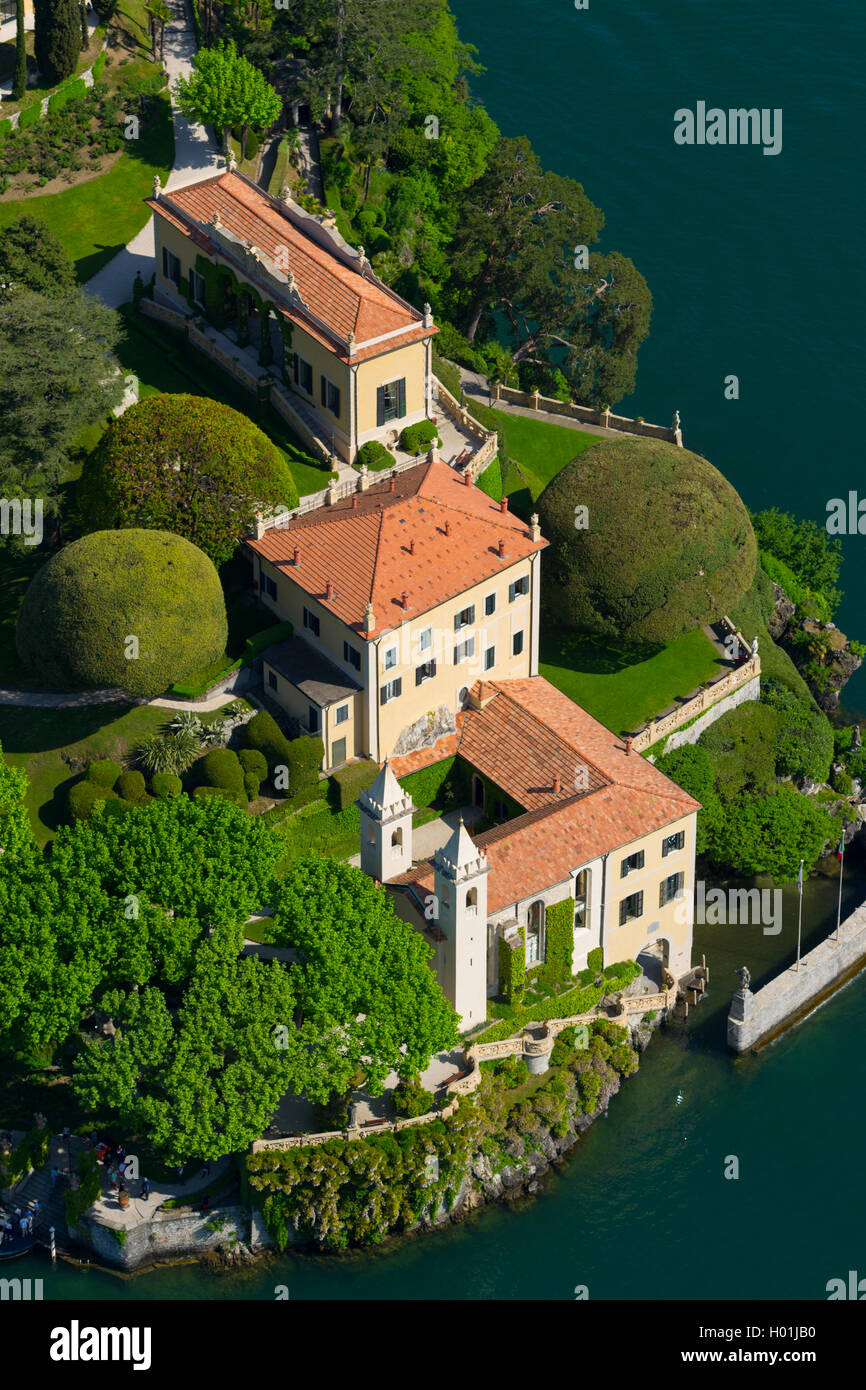 Italien, Lombardei, Comer See, Lenno, Balbianello Villa (Luftaufnahme ...