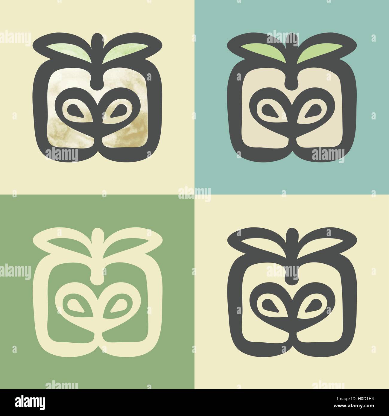 Vektor-Übersicht-Apfel-Symbol mit Aquarell zu füllen Stock-Vektorgrafik ...