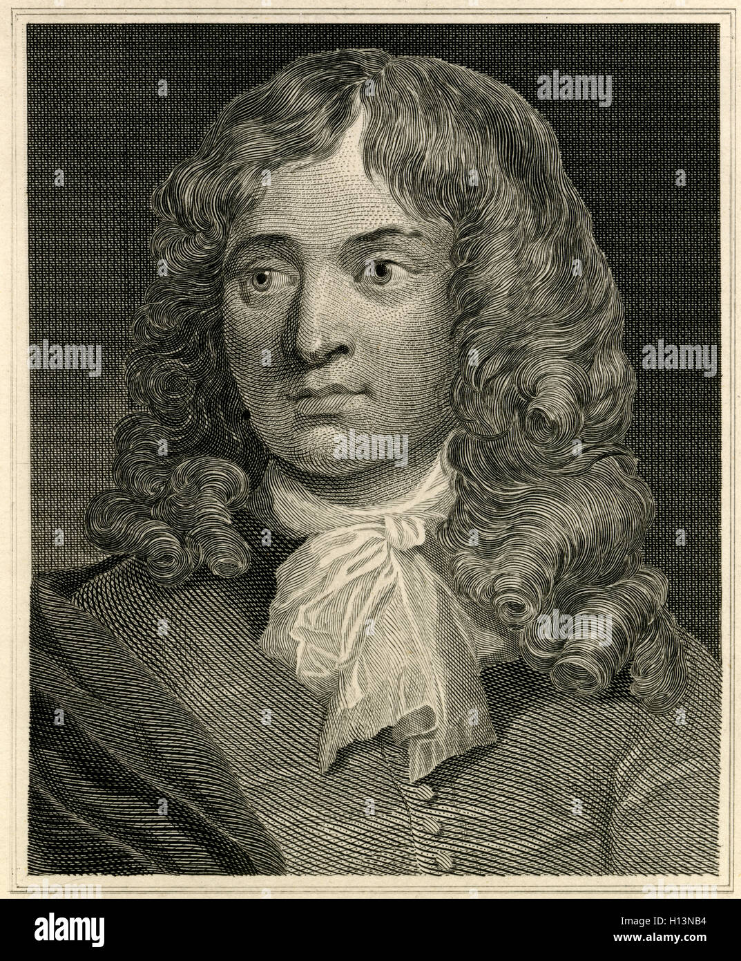 Antike c1850 Gravur, Thomas Flatman. Thomas Flatman (1635-1688) war ein ...