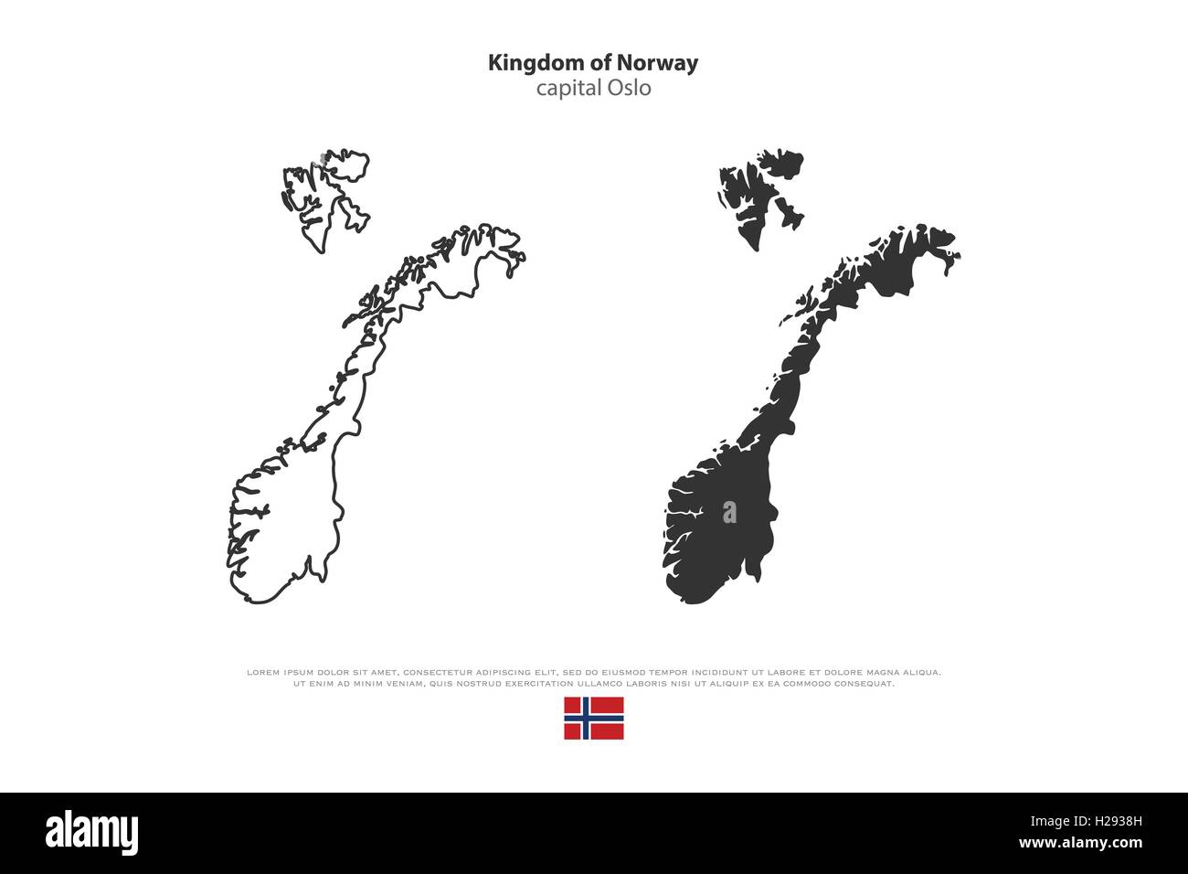 Königreich Norwegen isoliert Karte und offizielle Flaggen-Icons. Vektor ...