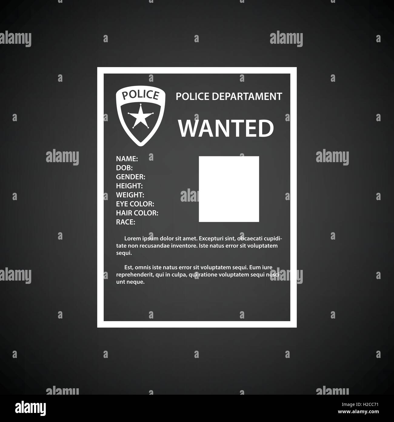 Steckbrief-Symbol. Schwarzer Hintergrund mit weißen. Vektor ...