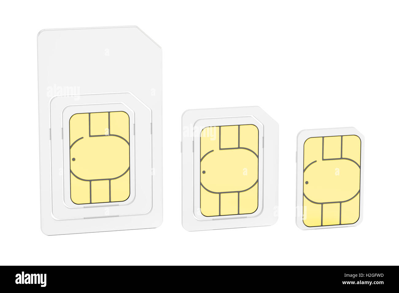 Mini, Mikro, Nano-Sim-Karten, 3D-Rendering isolierten auf weißen ...