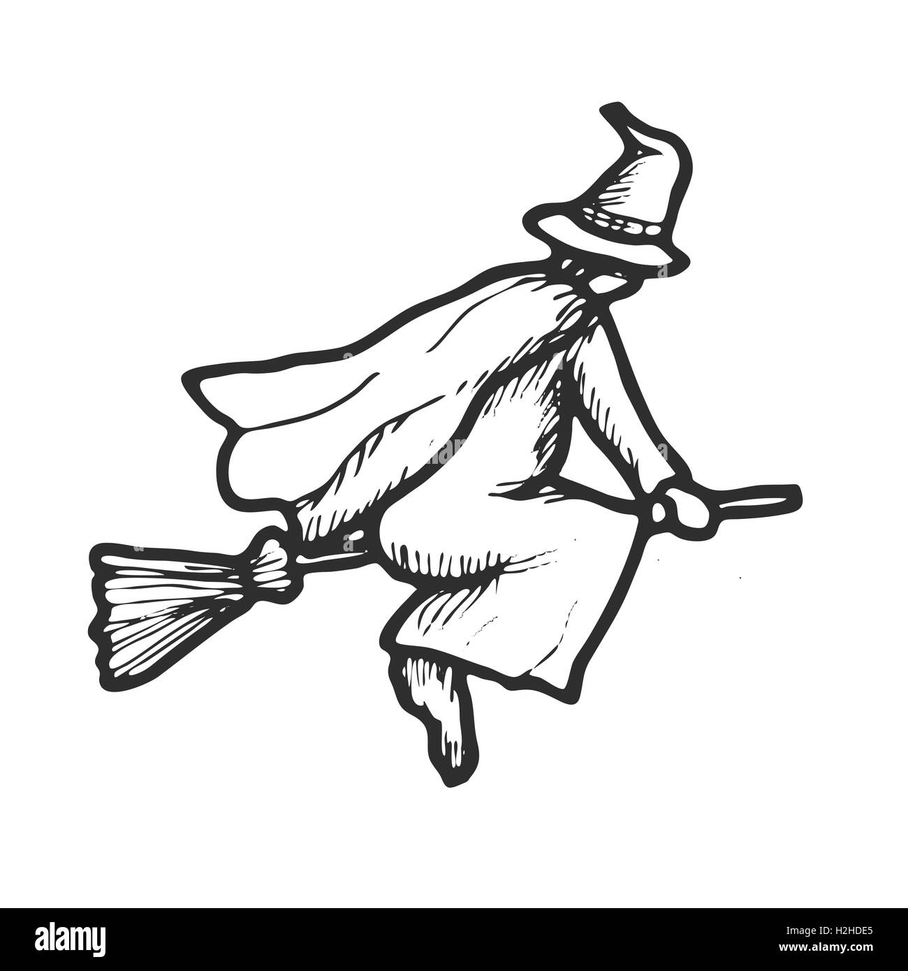 Hand gezeichnet doodle Halloween Hexe. Schwarz / weiß-Pen-Objekte ...