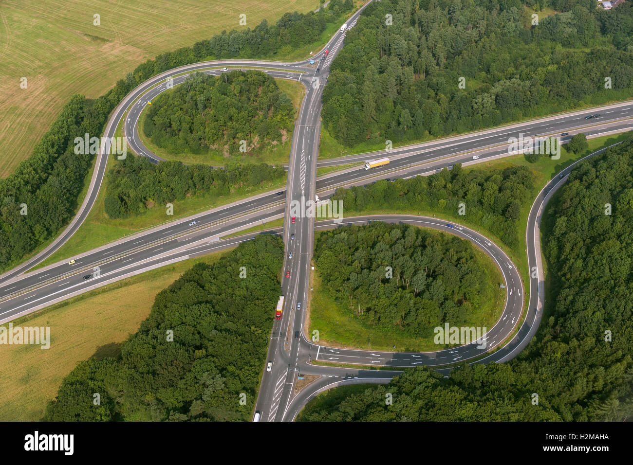 Luftbild, Autobahn-Abfahrt über Zahnspangen A43, Luftbild von ...