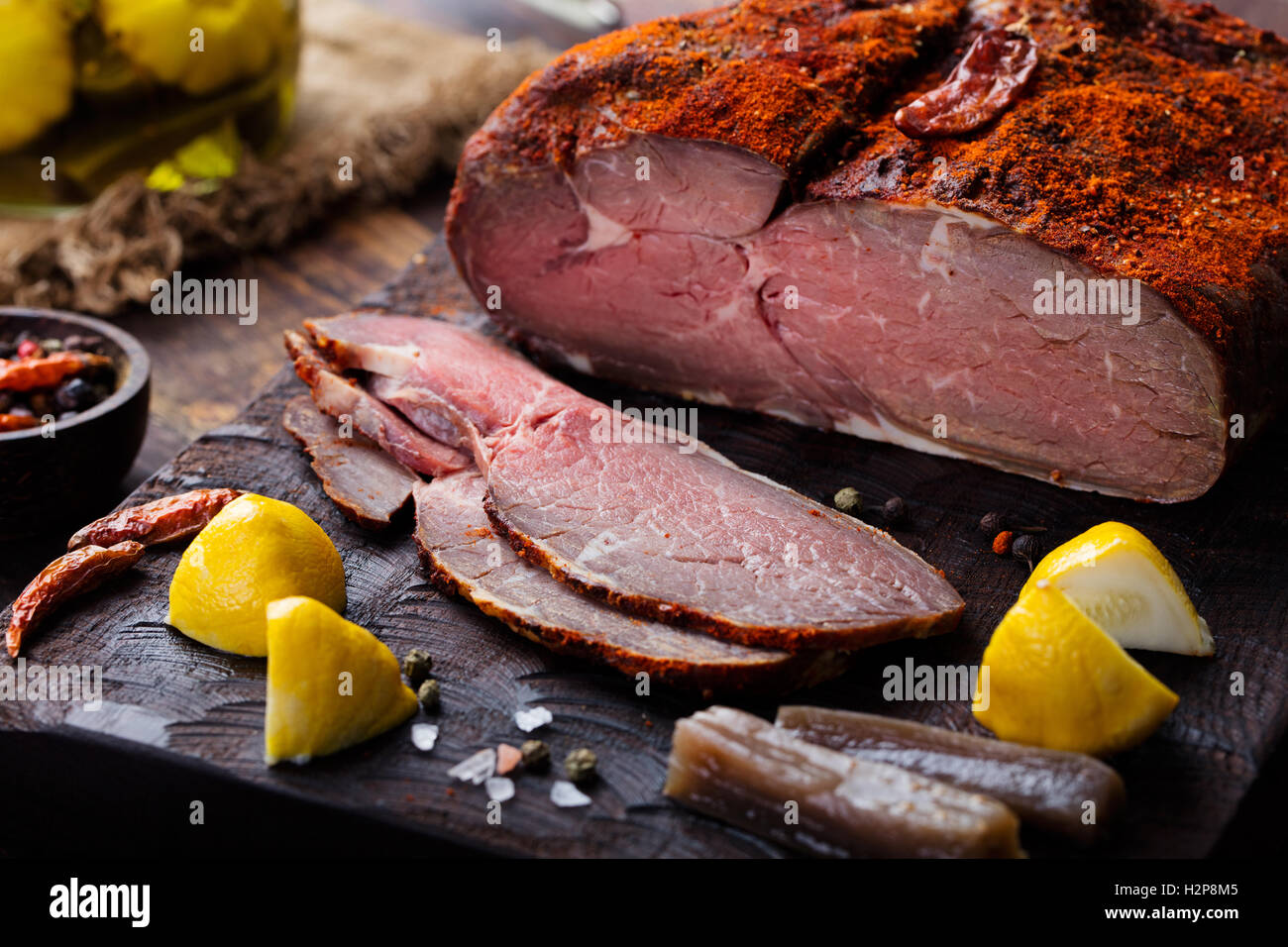 In Scheiben geschnitten, gebratenes Rindfleisch, Rindfleisch-Pastrami ...