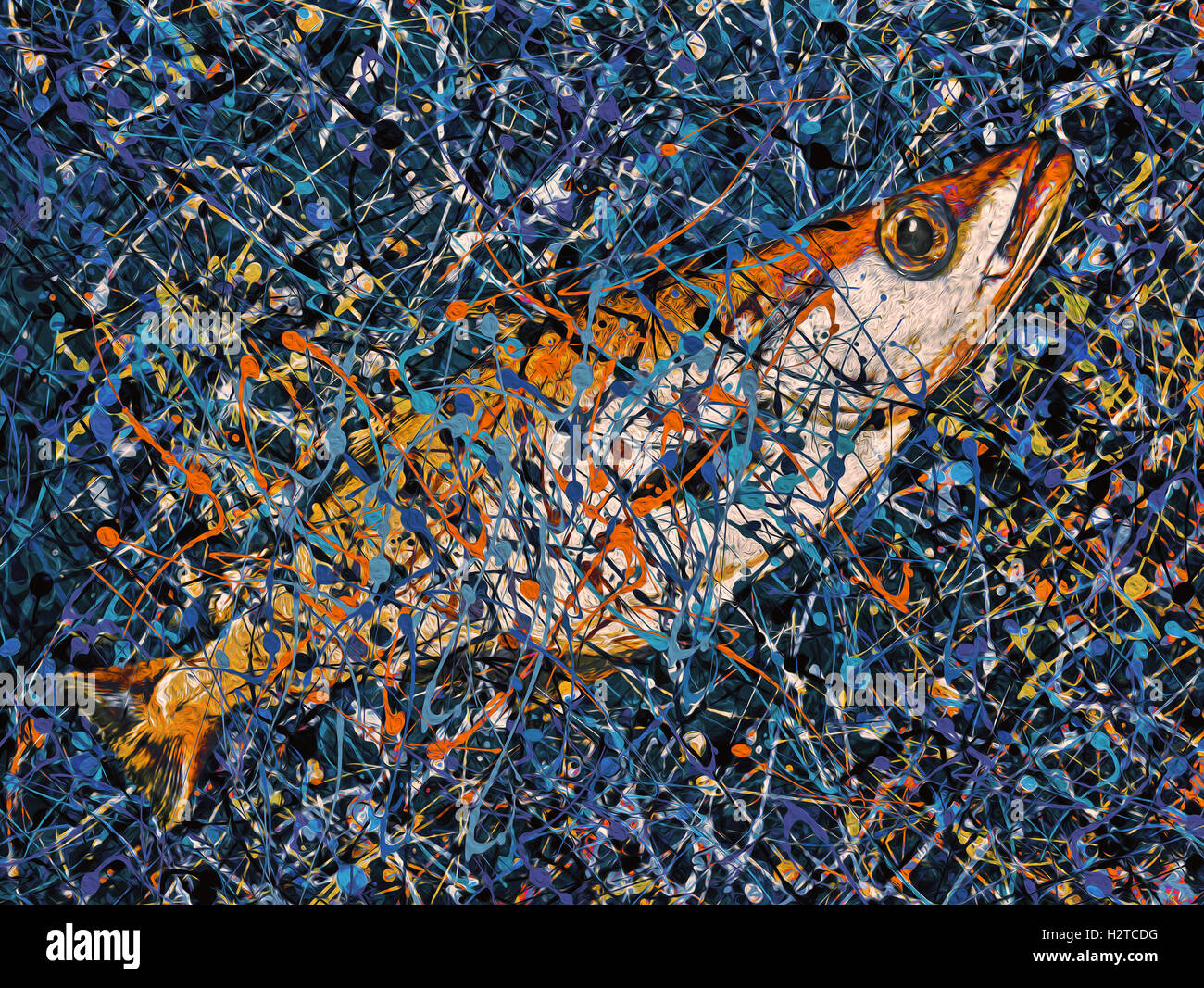 Jackson Pollock, dribbelt Pollock Fisch inmitten einer Farbe in eine ...