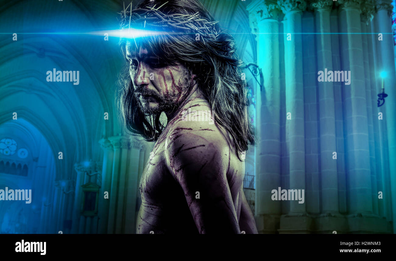 Jesus Christus Kalvarienberg, Mann, Blutungen, Darstellung der Leidenschaft wi Stockfotografie ...