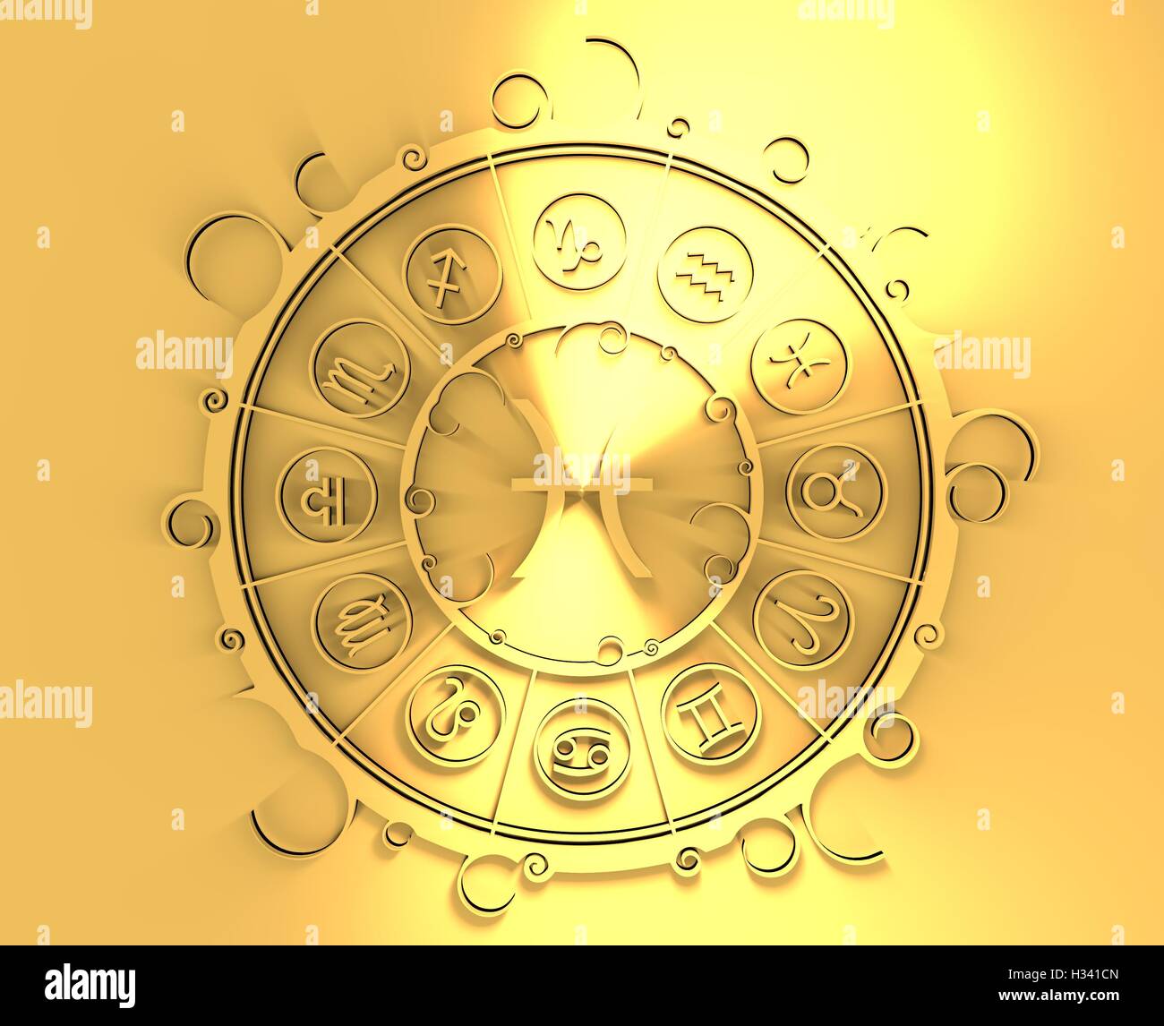 Astrologie-Symbole im golden Circle. Das Fische-Zeichen Stockfotografie ...