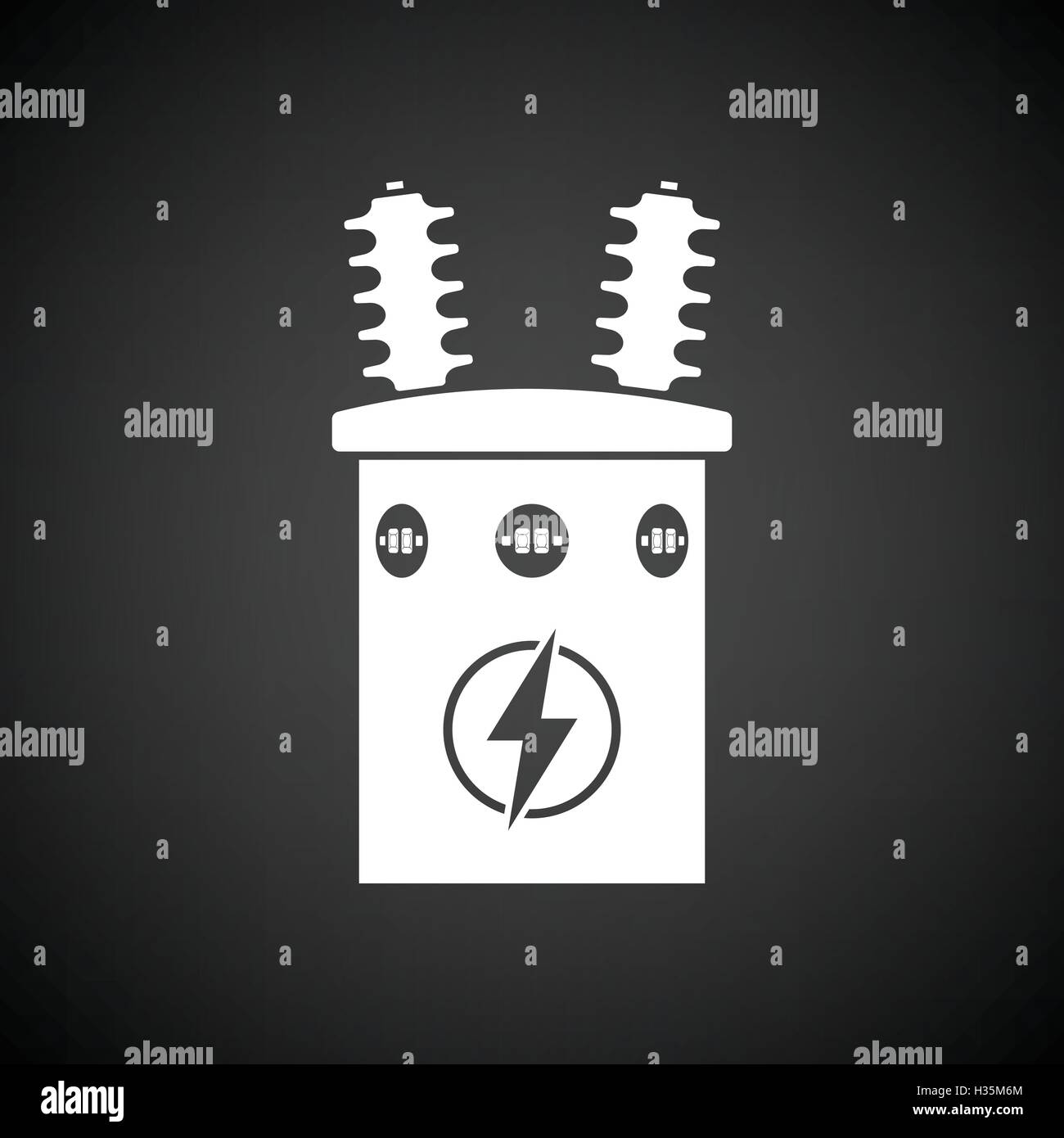 Elektrischen Transformator-Symbol. Schwarzer Hintergrund mit weißen ...