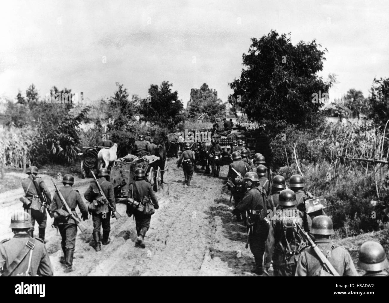 Deutsche Truppen auf dem Marsch an der Ostfront, 1941 Stockfotografie ...