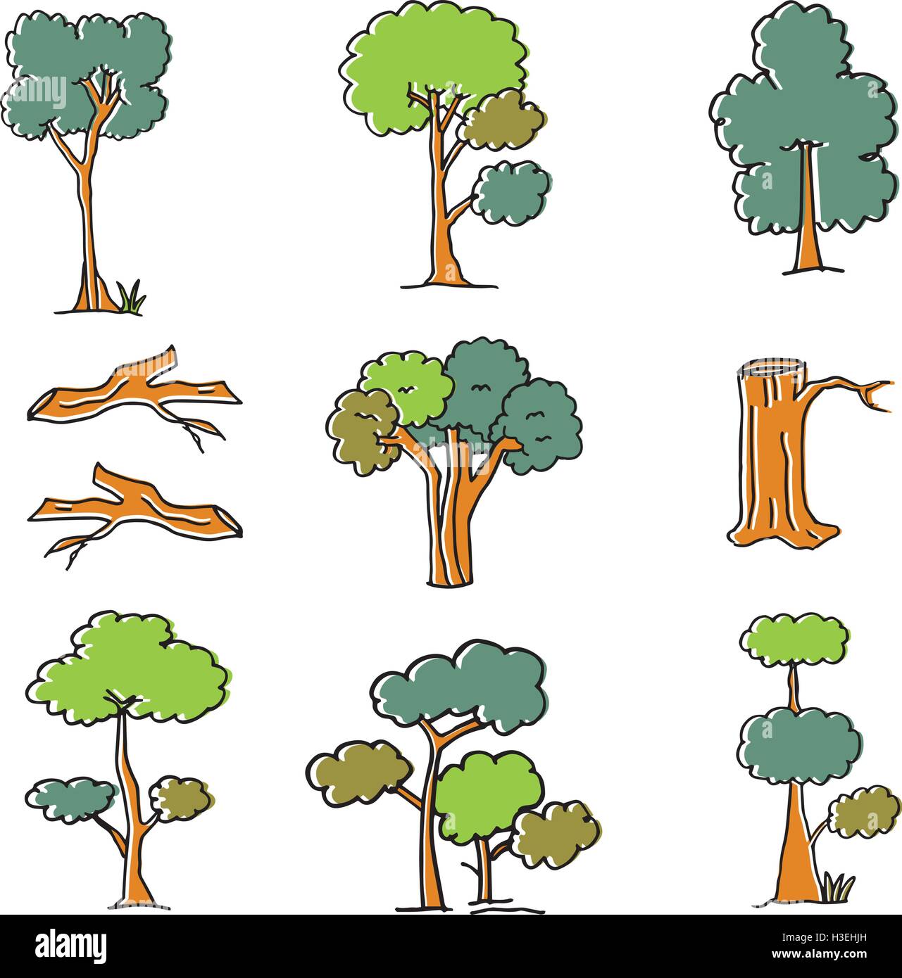 Der Baum setzen verschiedene Doodle Stock-Vektorgrafik - Alamy