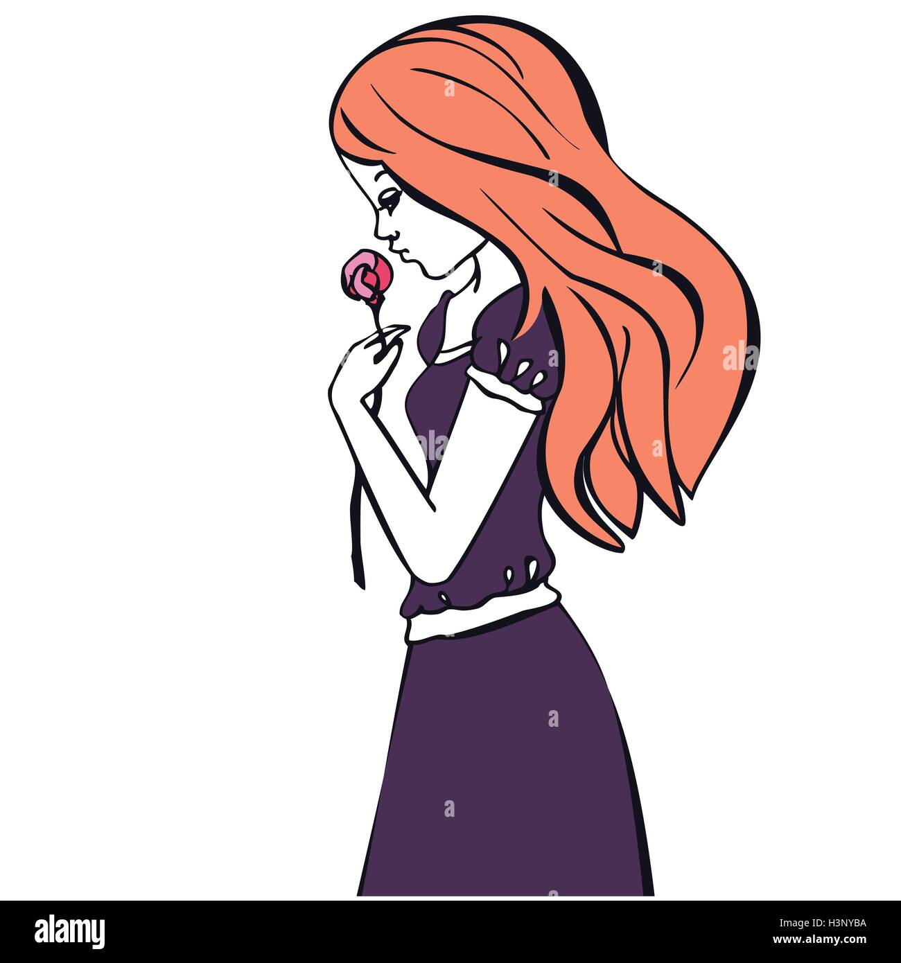 Schönes romantische Mädchen eine Rose hält, hält niedliche Mädchen ...