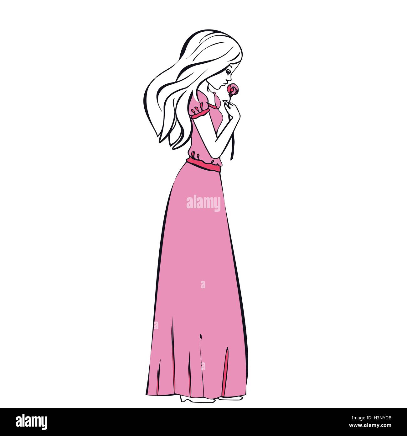 Schönes romantische Mädchen eine Rose hält, hält niedliche Mädchen ...