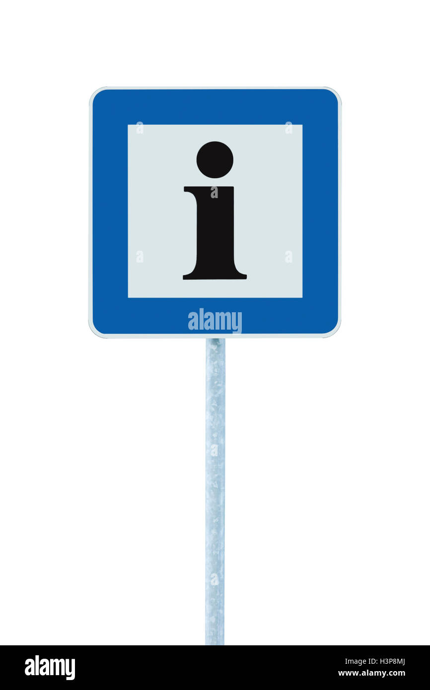 Info-Schild in blau, schwarz ich Symbol, weiße Rahmen, isolierte am ...