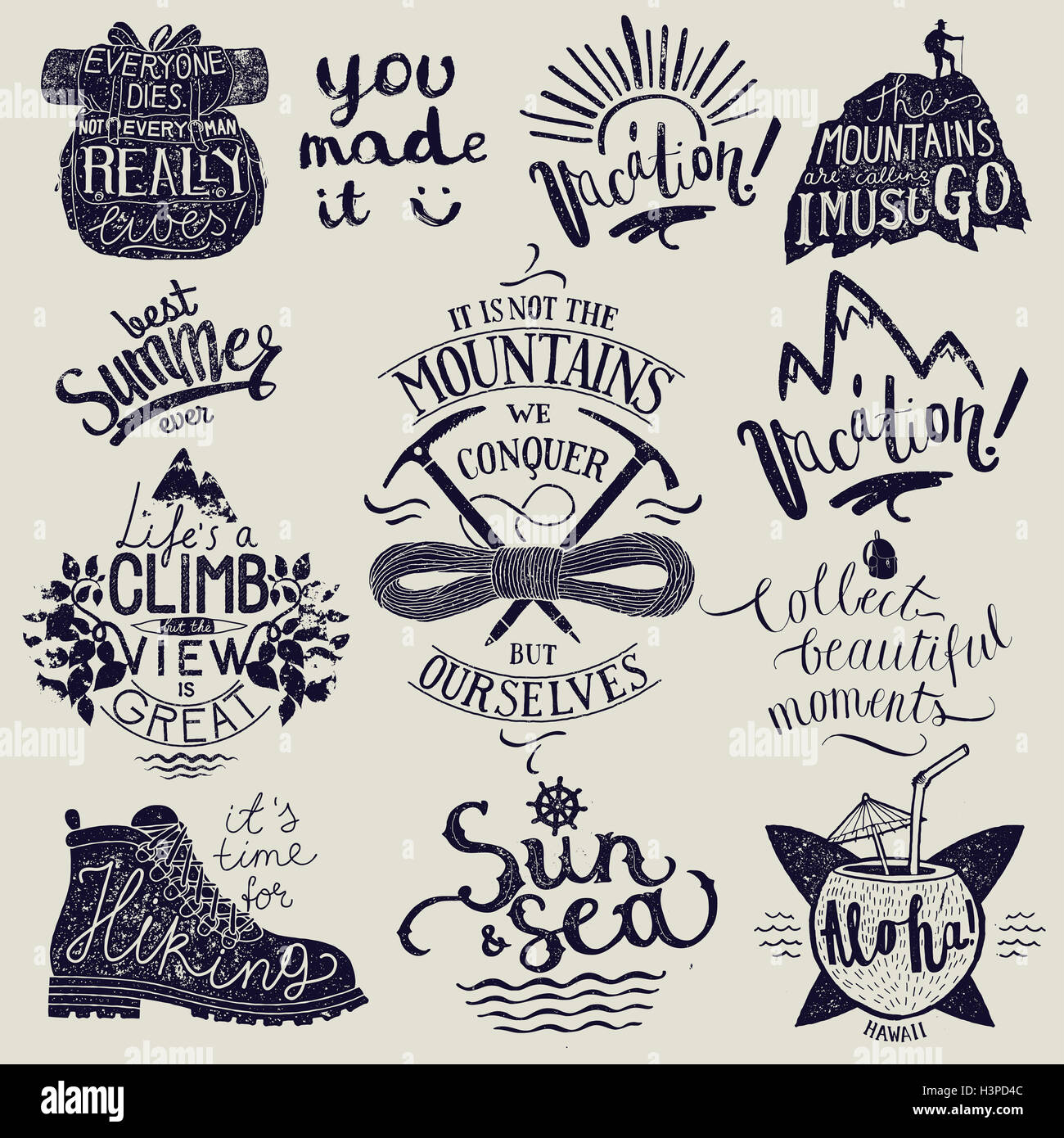 Hiking Lettering Set Travel Calligraphy Stockfotos und -bilder Kaufen ...