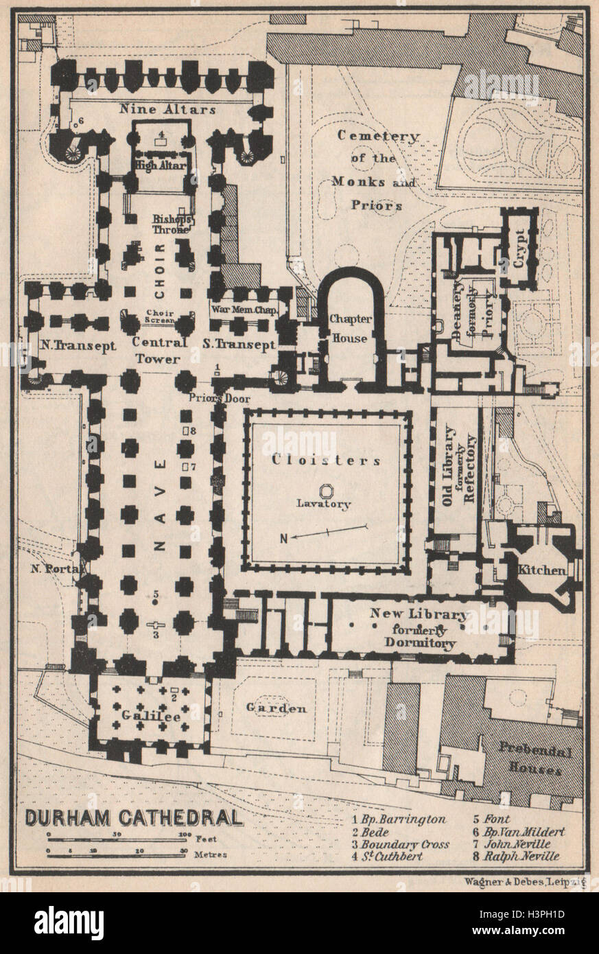 Grundriss der Kathedrale von DURHAM. Durham. BAEDEKER-1927 alte Vintage ...