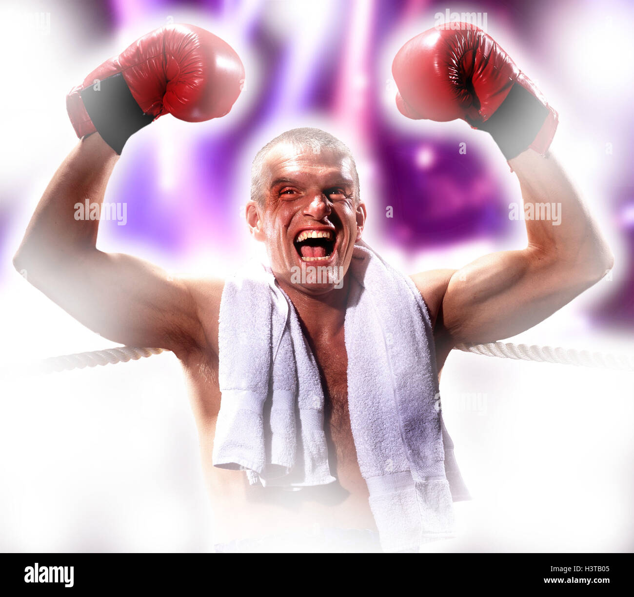 Boxer, Ring, Handtuch, Boxhandschuhe, Geste, Sieg, Sport, Sport, Mann ...