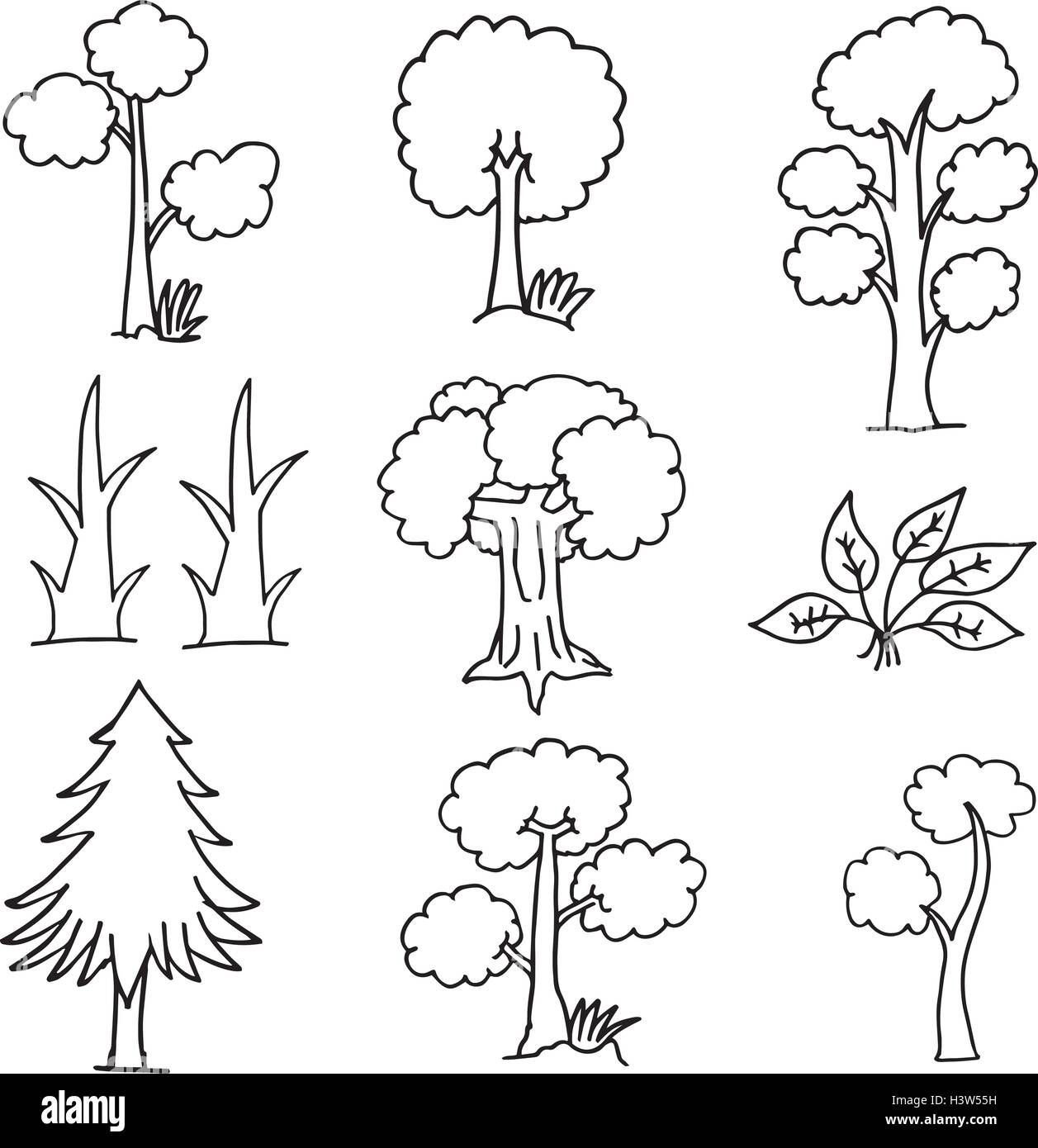 Doodle Baum Natur Hand zeichnen Stock-Vektorgrafik - Alamy