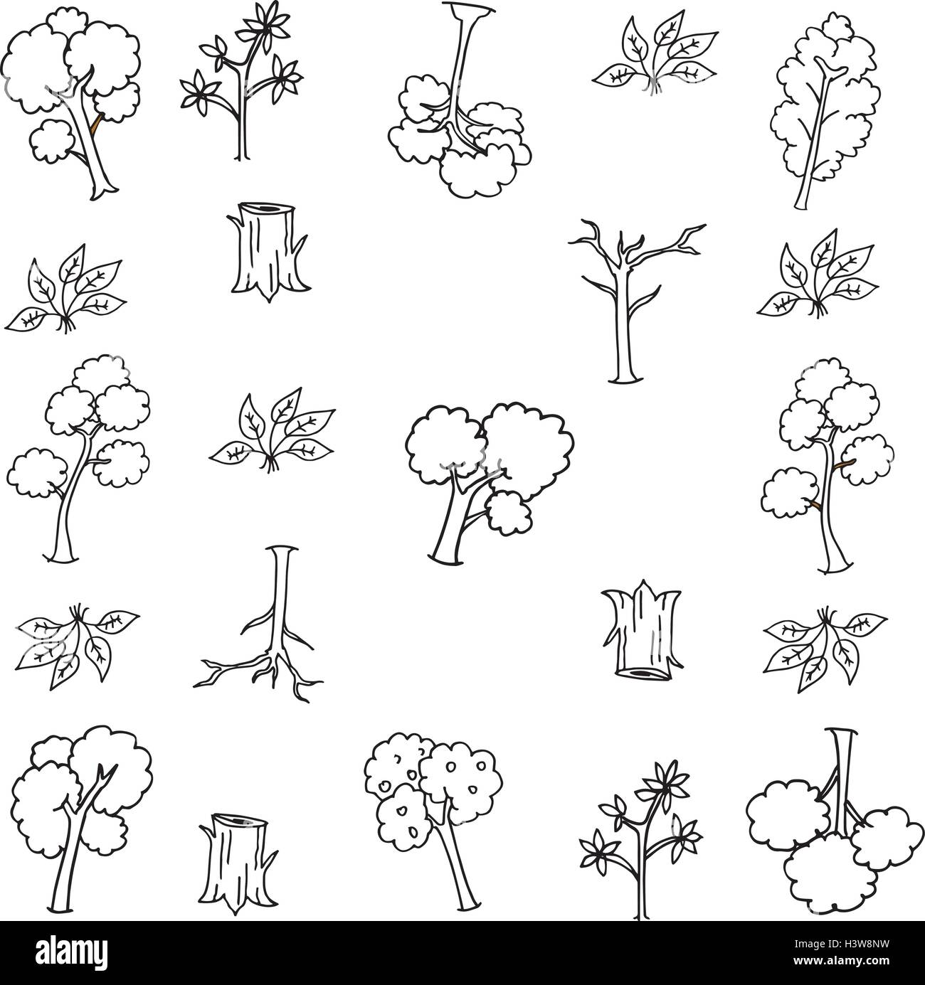 Doodle Baum Kollektion Hand zeichnen Stock-Vektorgrafik - Alamy