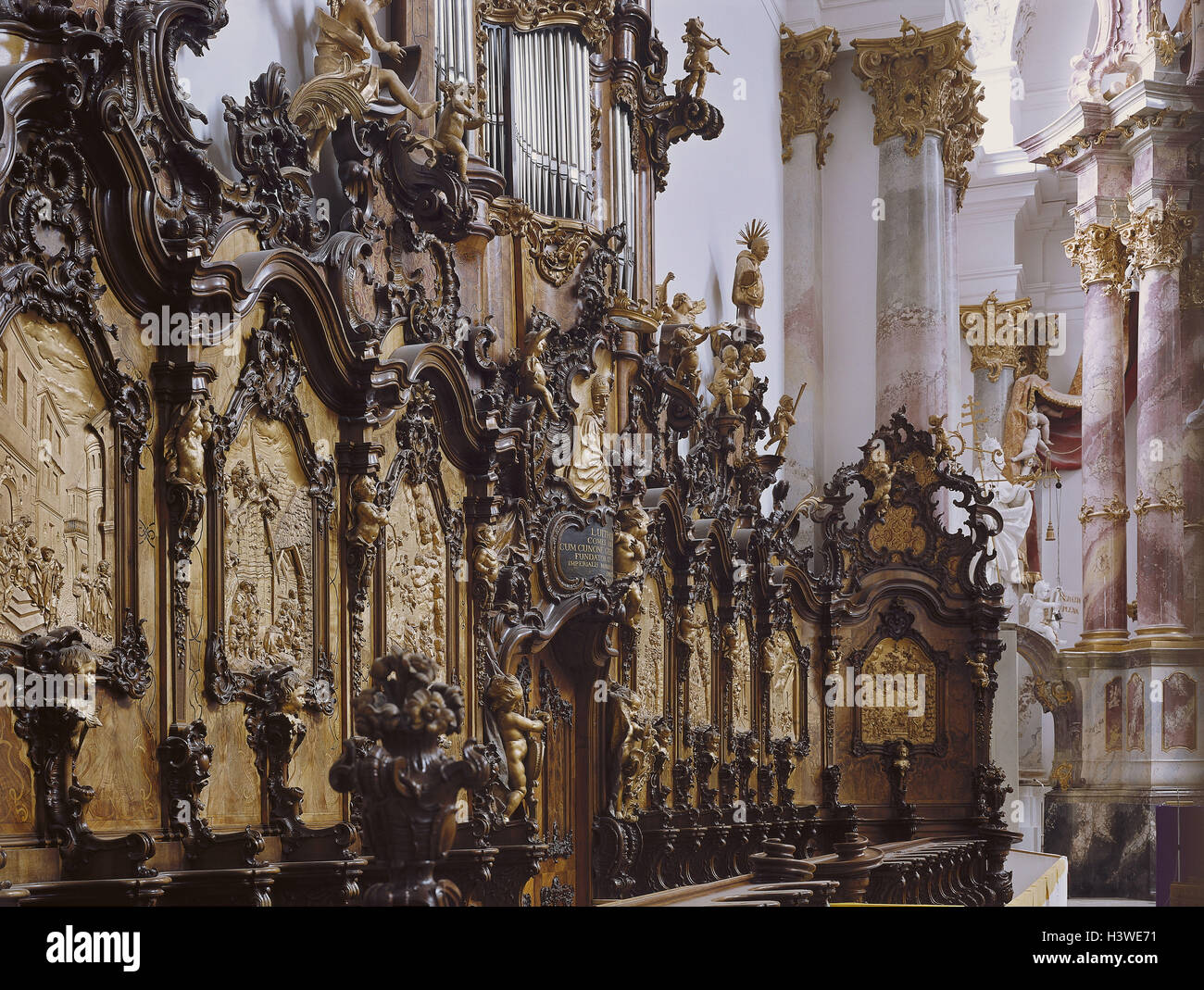 Deutschland, Baden-Wurttemberg, Zwiefalten, Kirche, Chorgestühl, Aufbau ...