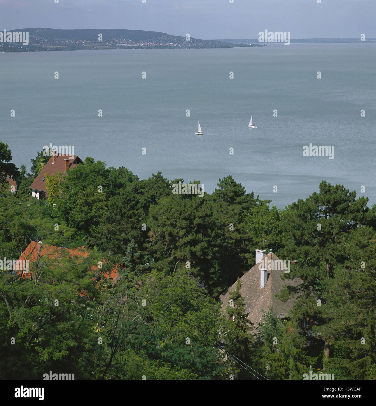 Ungarn, Tihany, Scheibe See, Übersicht, Europa, Balaton, See, Segelboote, Landschaft, Natur ...