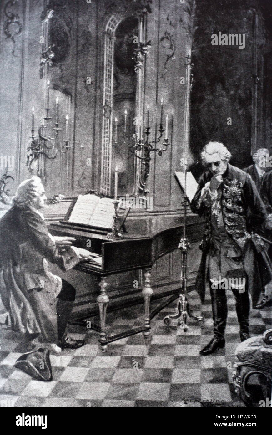 Szene mit Friedrich dem Großen (1712-1786) König von Preußen, und ...